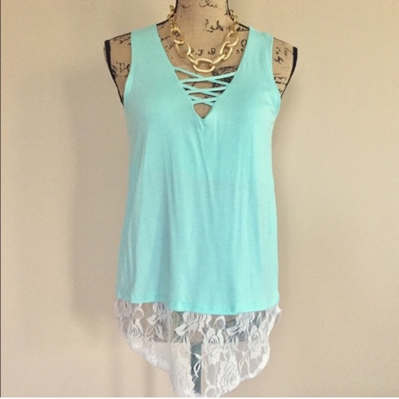 Tops | Mint Lace Trim Tank | Poshmark